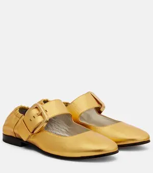 Bottega Veneta Amy Metallic Leather Mary Jane Flats - Gold