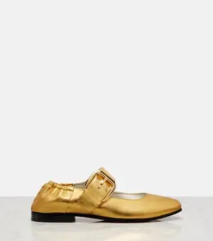 Bottega Veneta Amy Metallic Leather Mary Jane Flats