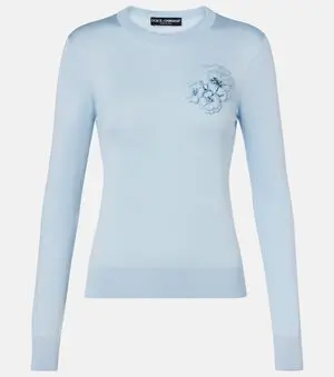 Dolce & Gabbana Floral-appliqué Silk Sweater - Blue