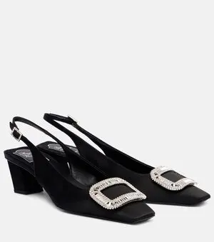 ROGER VIVIER Belle Vivier 45 Satin Slingback Pumps - Black