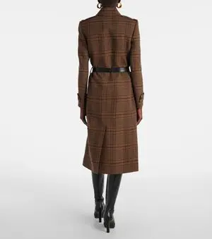 Saint Laurent Belted Prince Of Wales Wool Coat