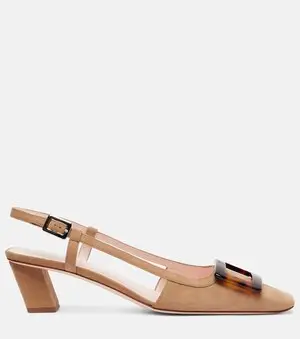 ROGER VIVIER Belle Vivier 45 Suede Slingback Pumps - Brown