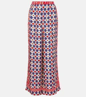 Camilla Printed Silk Palazzo Pants - White