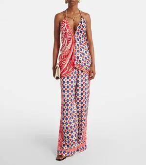 Camilla Printed Silk Palazzo Pants - White
