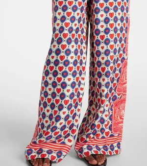 Camilla Printed Silk Palazzo Pants - White