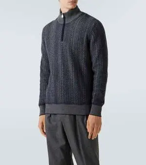 Brunello Cucinelli Herringbone Cashmere Half-zip Sweater