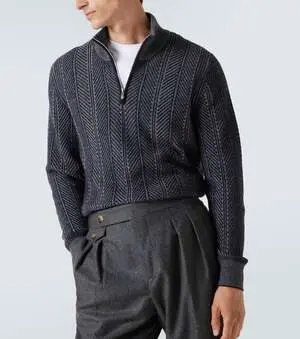 Brunello Cucinelli Herringbone Cashmere Half-zip Sweater
