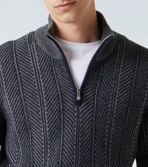 Brunello Cucinelli Herringbone Cashmere Half-zip Sweater