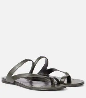 Khaite Aimee Leather Slides Green