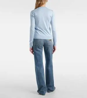 Dolce & Gabbana Silk Sweater With Floral Appliqu - Blue