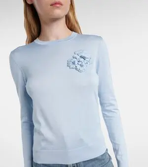 Dolce & Gabbana Silk Sweater With Floral Appliqu - Blue