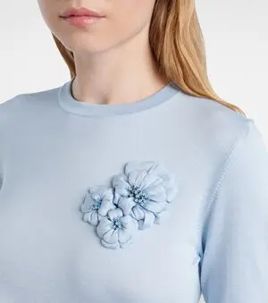 Dolce & Gabbana Silk Sweater With Floral Appliqu - Blue