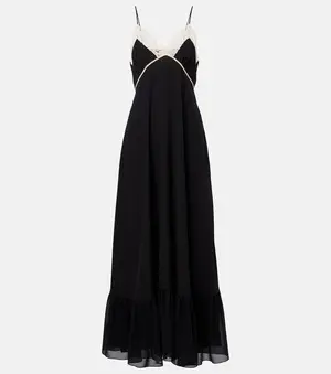 Chloé Lace-trimmed Silk Chiffon Maxi Dress - Black