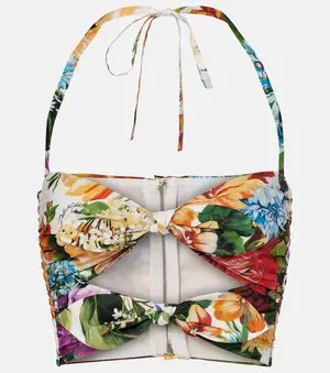 Dolce & Gabbana Cutout Floral Cotton Crop Top - Multicoloured
