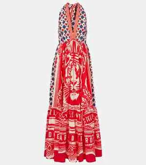 Camilla Halterneck Printed Maxi Dress - Red