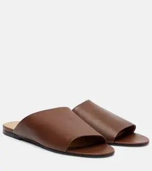THE ROW Signum Leather Slides - Brown