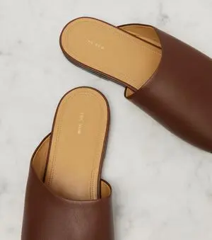 THE ROW Signum Leather Slides - Brown