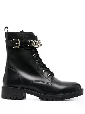 Geox Hoara Leather Combat Boots - Black