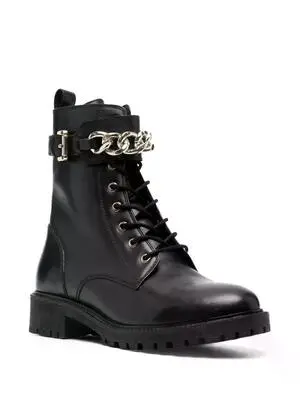 Geox Hoara Leather Combat Boots - Black
