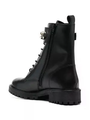 Geox Hoara Leather Combat Boots - Black