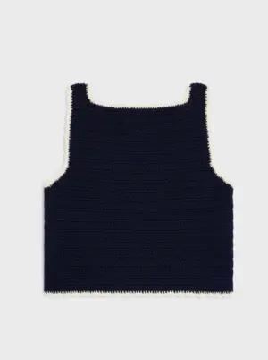 CELINE トップス　クロシェコットン　タンクトップ　クロップトップ Celine Top In Crocheted Cotton - Black | Editorialist
