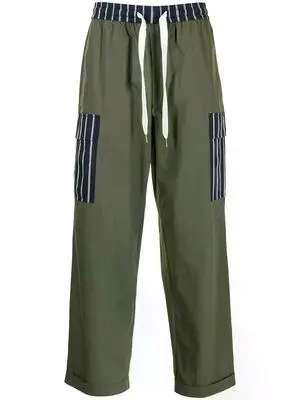 PORTS V Striped-panel Drawstring Trousers - Green