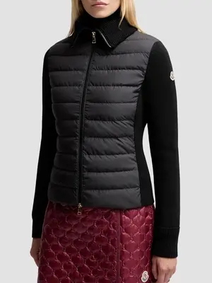 Moncler Down-filled Cardigan In Wool - Black