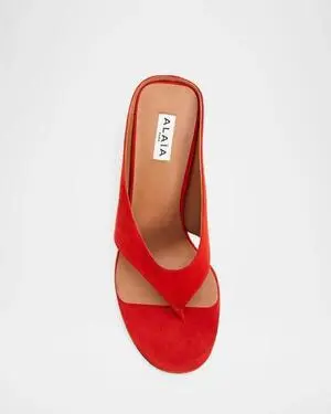 Alaïa Suede Wedge Thong Sandals - Orange Bru