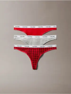 Calvin Klein Icon Logo 3-pack Low Rise Thong - Blotched Plaid Multi