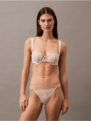 Calvin Klein Floral Lace Unlined Balconette Bra - Chalk