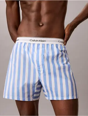 Calvin Klein Cotton Poplin Boxer - Boardwalk Logo Blue Stripe