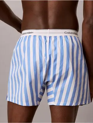 Calvin Klein Cotton Poplin Boxer - Boardwalk Logo Blue Stripe