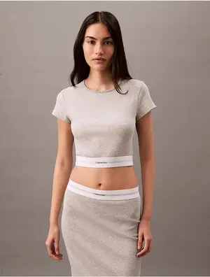 Calvin Klein Cotton Stretch Rib Cropped Tee - Grey Heather