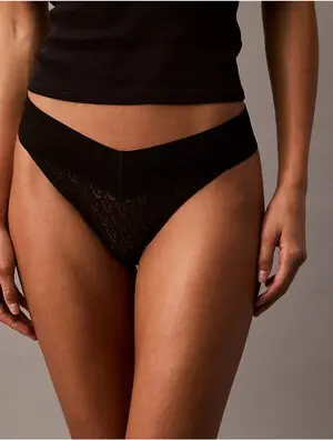 Calvin Klein Icon Logo Lace Thong - Black