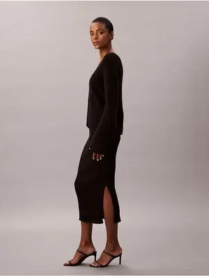 Calvin Klein Smooth Cotton Rib Midi Skirt