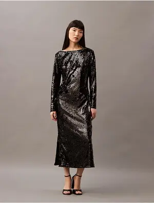 Calvin Klein Sequin Embellished Midi Dress - Black