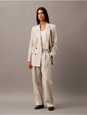 Calvin Klein Pleated Wool Gabardine Blend Trouser - Overcast