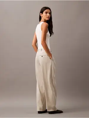 Calvin Klein Pleated Wool Gabardine Blend Trouser - Overcast