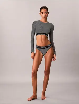 Calvin Klein Icon Cotton Modal Lightly Lined Long Sleeve Bralette - Hairline Stripe+black