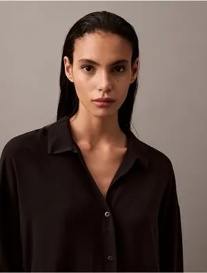 Calvin Klein Woven Viscose Button-down Sleep Shirt - Black
