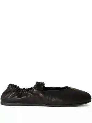 Miu Miu Ruched Nappa Leather Ballerinas - Black