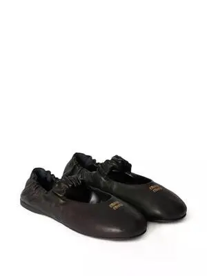 Miu Miu Ruched Nappa Leather Ballerinas - Black