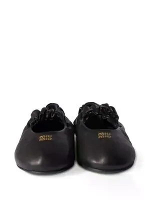 Miu Miu Ruched Nappa Leather Ballerinas - Black