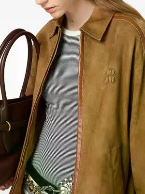 Miu Miu Suede Zip-up Jacket With Leather Trims