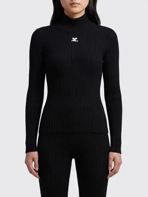 COURREGES Courrèges Ribbed Turtleneck Sweater With Embroidered Logo Black