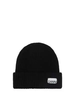 GANNI Wool Beanie Hat - Black