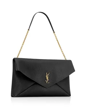 Saint Laurent Cassandre Xxl Envelope Pouch On Chain - Black Lambskin/gold