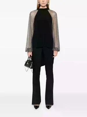 GENNY Rhinestone Embellished Mesh-sleeve Blouse