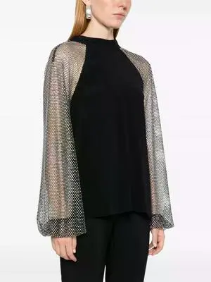 GENNY Rhinestone Embellished Mesh-sleeve Blouse