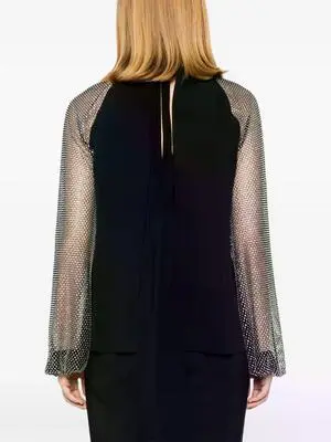 GENNY Rhinestone Embellished Mesh-sleeve Blouse